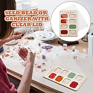 AHANDMAKER Wooden Jewelry Storage Tray with Glass Lid Wood Bead Board with Lid 8 Slot Old Lace Bead Storage Organize with Cover for Beads, Bracelets 4.72 x 7.68 x 0.37 Inch