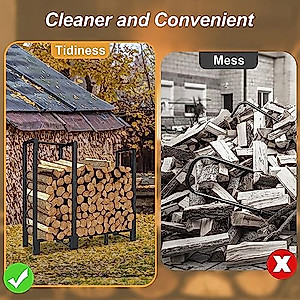 Shomextol 4ft Outdoor Indoor Firewood Rack Holder for Fireplace Wood, Heavy Duty Fireplace Log Holder, Fireplace Fire Pits Wood Pile Storage Holder Lumber Rack, Black