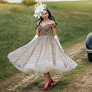 Yaomiao 5 Pcs 1920s Fascinators Feather Headband Pearl Jewelry Gloves for Women Tea Party Halloween Church Derby(White)