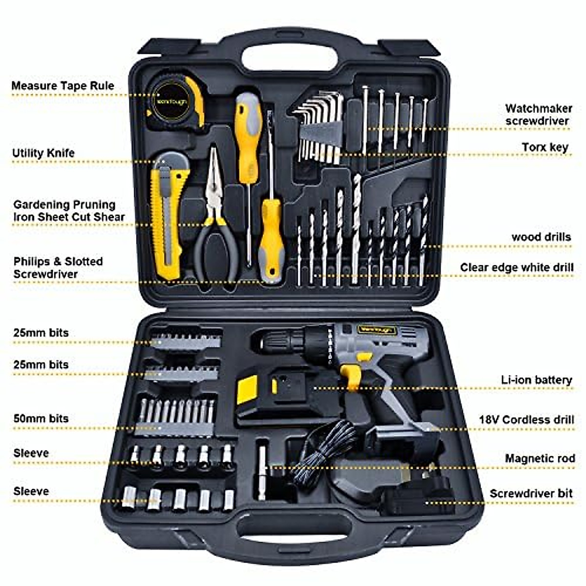 Uniteco 77PCS 18/20V Cordless Drill Screwdriver Tool Set Home Repair Set Combo Kit Tool Kit