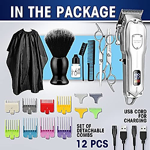 Karrte Professional Hair Clippers and Trimmer Kit,Cordless Hair Cutting Kit,Barber Supplies for Men Beard Trimmer Mens Grooming Kit Accessories (Silver)