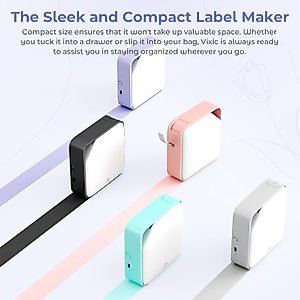 Vixic Label Maker Machine with Tape, Mini Portable Purple Label Maker Printer D1600 Connected Smartphone via Bluetooth, Multiple Stickers, Fonts, Borders for Home/School/Office Organization