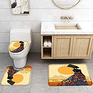 4PCS African American Woman Shower Curtain Set for Bathroom with Rugs and Accessories Sets Include Black Girl Bathroom Shower Curtain Set & 3 Non-Slip Bath Mat (Yellow)