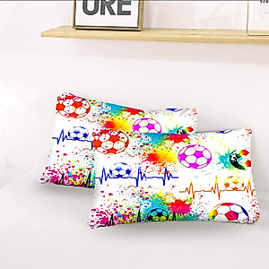 Brloote Soccer Ball Bedding Set with Matching Pillowcases Twin Size Football Sport Theme Comforter Cover for Boys Girls Kids Teens 68"X86"