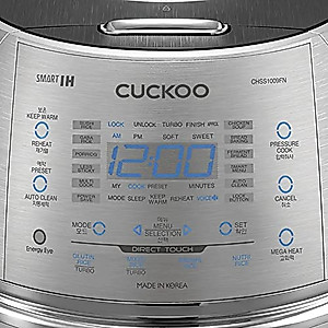 CUCKOO CRP-CHSS1009FN Induction Heating Pressure Rice Cooker, 10 cups, Metallic