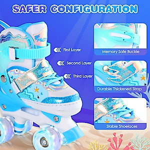 Mermaid Kids Roller Skates Adjustable Roller Skates with Light Up Wheels for Kids, Beginner, Girls, Boys Outdoor Roller Skating for Toddlers, Skating Shoes for Ages 3-12