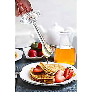 Mkono Honey Dispenser Glass Honey Pot Honey Jar with Dipper Sticks and Lid Cover Honey Containers Holder for Home Kitchen, 14 Ounces