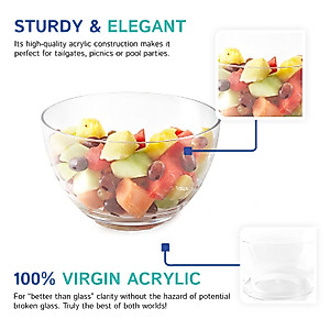 Huang Acrylic Arc Thick Round Bowl | Perfect for Chips, Salads, Party Snack Bowls, Candy Dish | Serving bowl for Kitchens, Parties, Holidays, and Celebrations