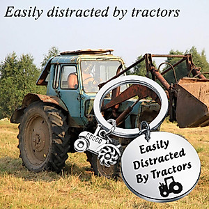 FEELMEM Funny Farm Tractor Gift Tractor Lover Gift Easily Distracted by Tractors Keychain Farmer Gift