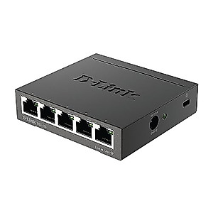 D-Link Ethernet Switch, 5 Port Gigabit Unmanaged Metal Desktop Plug and Play Compact (DGS-105),Black