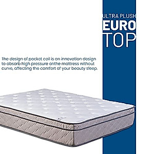 Treaton,12-Inch UltraPlush EuroTop Single Sided Hybrid Mattress,Compatible with Adjustable Bed, Full, Mink