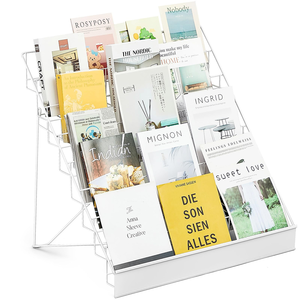 Gisafai 8 Tier Metal Greeting Card Display Magazine Display Rack Wire Countertop Rack for Literature Card Display Rack Comic Book Display Wider for Literature Books Cards Brochures Magazines Arts Dvd