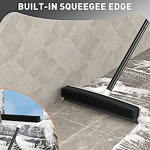 Sunally Rubber Broom Pet Hair Remover, Fur Remover Broom with Squeegee for Fluff Carpet, Hardwood Floor, Tile, Window, Black White, Includes Portable Lint Remover Brush