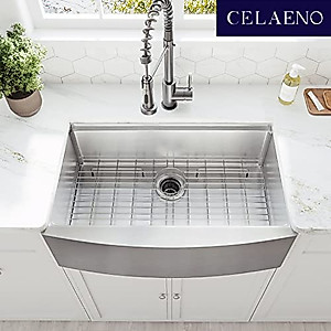 CELAENO 33-inch Farmhouse Kitchen Sink,Single Bowl Stainless Steel Workstation Kitchen Sink 18 Gauge, Deep Handmade R10 Radius All in One Kitchen Sink