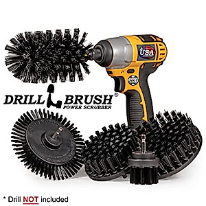 Drill Brush Power Scrubber by Useful Products - 4 Piece Black Drillbrush Ultra Stiff Cleaning Brush Set - Metal Brush for Drill Alternative - Grill Brush for Cordless Drill - Grill Grate Cleaner Brush