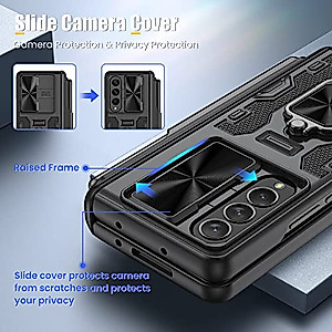 Caka for Z Fold 4 Case, Galaxy Z Fold 4 Case with Screen Protector & S Pen Holder, Kickstand Ring Stand Camera Cover & Hinge Protection Phone Case for Samsung Galaxy Z Fold 4 5G 2022-Black