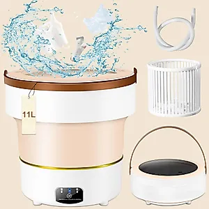 FineBud Portable Washing Machine, 11L Upgraded Large Capacity Foldable Washing Machine with 3 Modes Deep Cleaning for Underwear, Baby Clothes, Mini Washing Machine for Apartment, Camping, RV (Round)