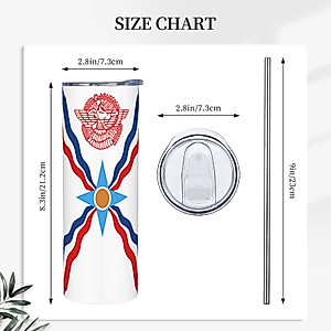 LIICHEES Flag of the Assyrians Stainless Steel Vacuum Insulated Tumbler 20oz Coffee Cups Travel Mug Water Cup with Metal Straw Cleaning Brush