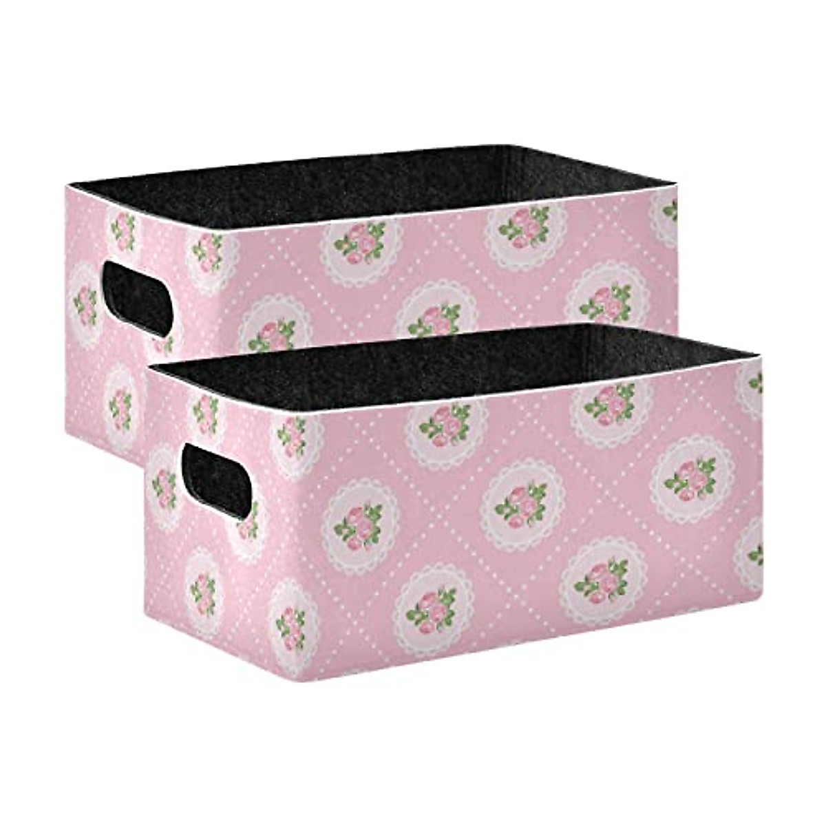 Shabby Chic Rose Seamless Pattern Storage Basket Collapsible Storage Bin Rectangular Felt Storage Box Closet Organizer Bin Storage Container Organizer for Nursery Baby Clothes Closets (2-Pack)