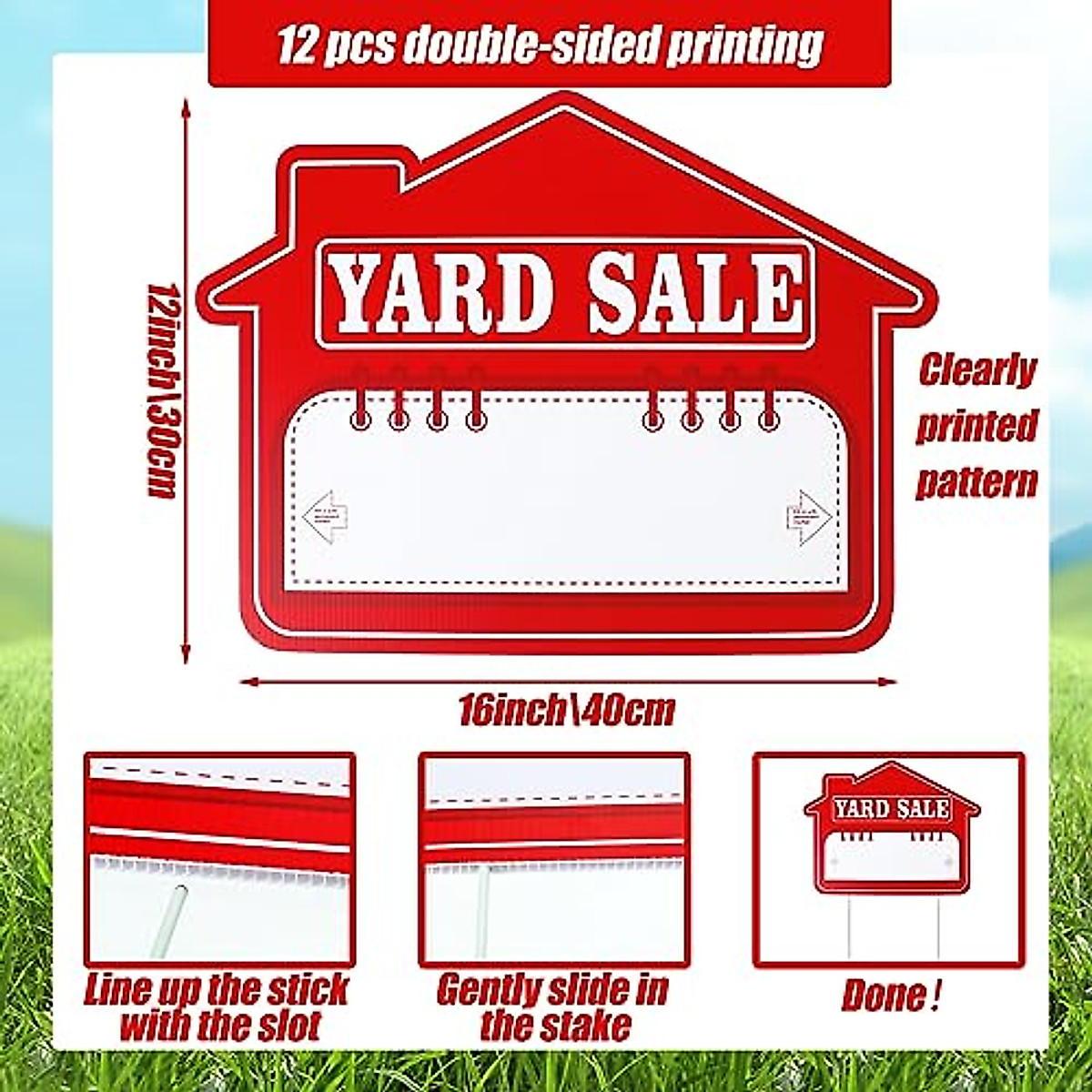 Thyle 12 Pack Yard Sale Signs with Stakes 16'' x 12'' High Visibility Sale Sign Protection Against Wind, Rain and Snow Weatherproof for Garage House Business or Personal Use(Red)