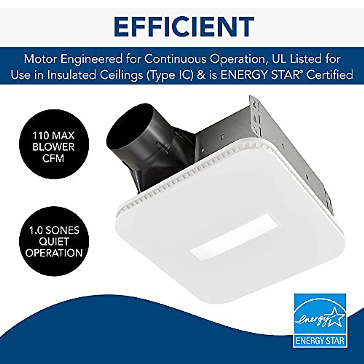 Broan-NuTone AER110CCTK CleanCover Bath, 110 CFM, 1.0 Sone, with Selectable CCT LED Light, Energy STARBath Fan, White