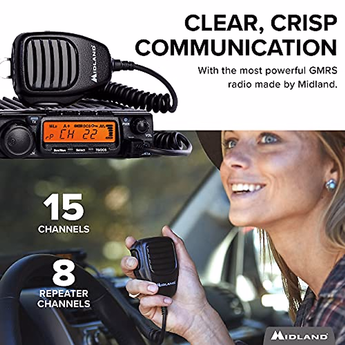 Midland – MXT400VP3-40 Watt GMRS MicroMobile Two Way Radio - Off Roading Outdoor Boat Ranches Tractors Radio - 8 Repeater Channels - Antenna Mounting Bracket Antenna Chord, 3dB Gain Ghost Bundle