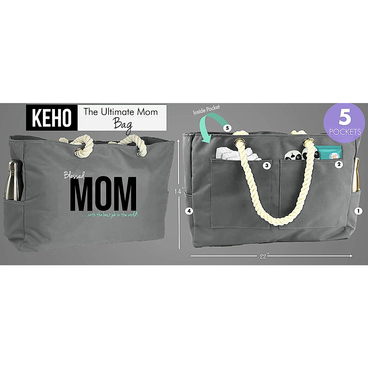 KEHO XXL Ultimate"Mom" Hospital Bag/Overnight Pregnancy Bag - (Grey)