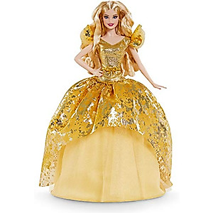 Barbie Signature 2020 Holiday Barbie Doll (12-inch Blonde Long Hair) in Golden Gown, with Doll Stand and Certificate of Authenticity, Gift for 6 Year Olds and Up