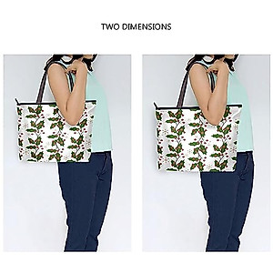 JSTEL Christmas Tote Bag with Zipper,Christmas Berry Holly Tote Purse Women Holiday Handbag Xmas Gift