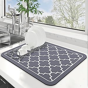 WISELIFE Dish Drying Mat Super Absorbent Drying Mat Large Dish Drying Mats for Kitchen Counter Easy clean Dish Mat Kitchen Drying Mat 15" x 18" Grey