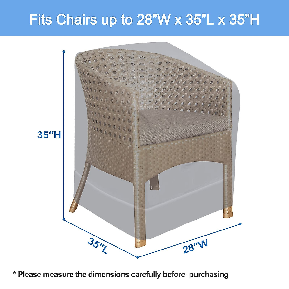 Yipincover Outdoor High Back Chair Cover,Waterproof Patio Chair Covers,600D Heavy Duty Lawn Chair Covers Windproof Outdoor Furniture Chair Cover (Grey,28" Wx35 Dx35 H2 Pack)