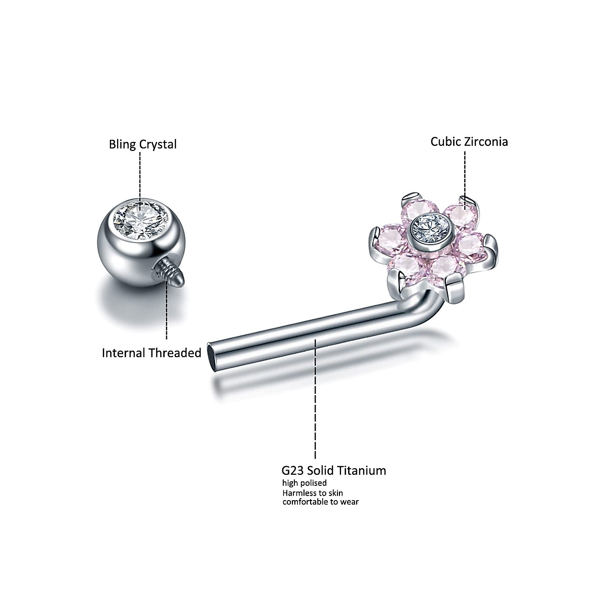 Xpircn 14G G23 Titanium Christina Piercings Barbell VCH Bar Genital Jewellery Curved Barbell Piercing Jewelry (Pink)