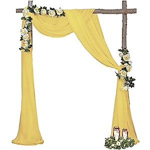 SFN SKY Yellow 100% Chiffon Arch Ceremony Backdrop 30" x 6 Yards for Wedding Arch Door/Home Canopy Bed Curtains - Long Sheer Window Topper Valances/Bedroom Tablecloth(Yellow)