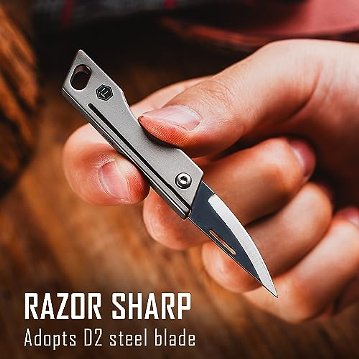 KeyUnity KK06 Mini EDC Pocket Knife, Small Titanium Folding Knife with Built-in Keychain Hole for Everyday Carry