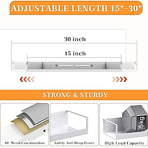 JANSNIMEN Magnetic Stove Top Shelf Spice Rack, 15"-30" Adjustable Stove Shelf for Back of Stove, Seasoning Organizer Kitchen Shelves Gadgets with 3 Functional Partitions