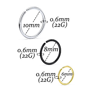 Vsnnsns 22G Nose Rings Hoops for Women Men 316L Stainless Surgical Steel Lip Septum Rings 22 Gauge Helix Tragus Cartilage Earring Hoop Piercing Jewelry 6mm 8mm 10mm Nose Piercing Hoops Jewelry
