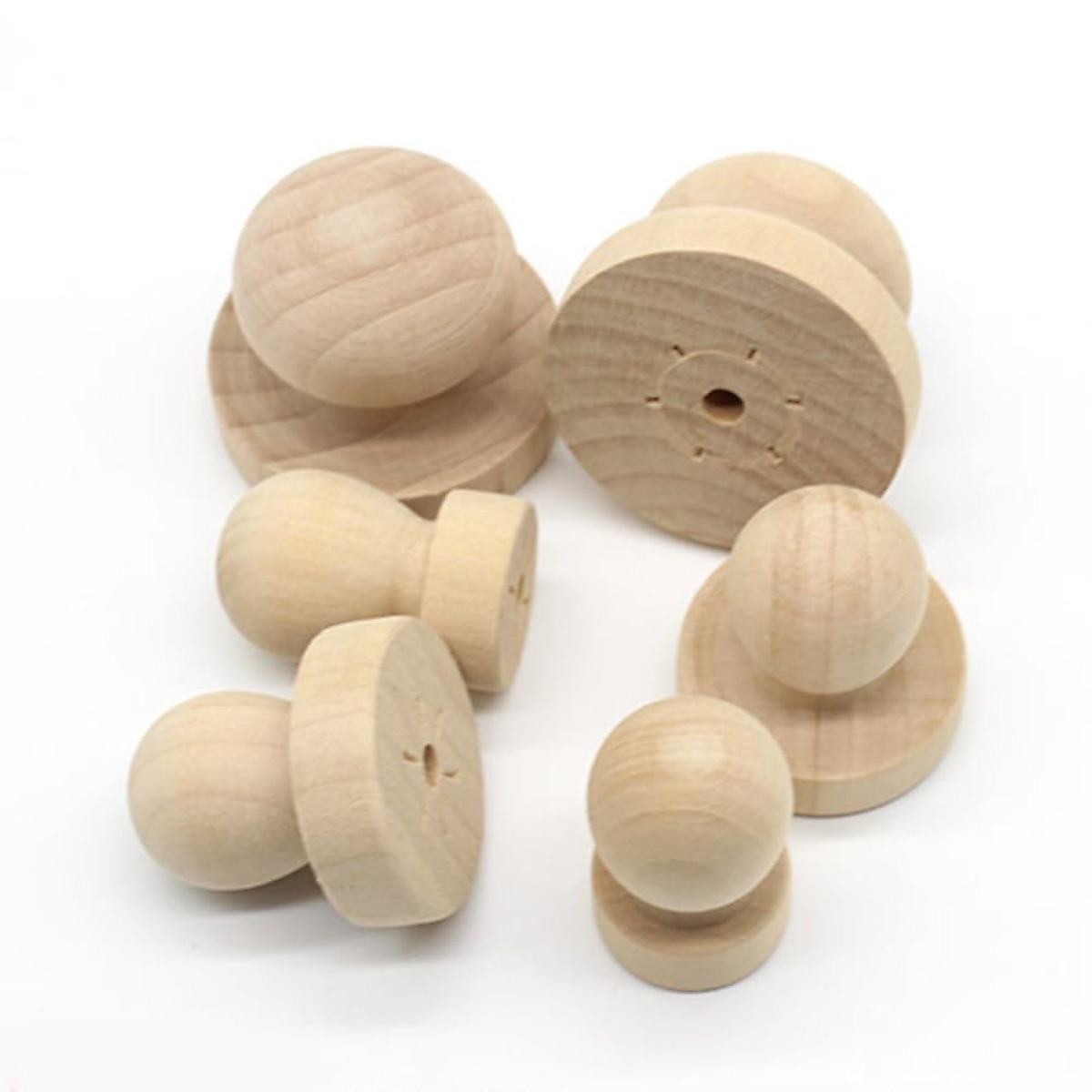 Healifty 5pcs 2.5cm Stamp Wooden Round Handle DIY Stamp Wood knobs,Drawer pulls and knobs for Scrapbooking Craft Card Diary