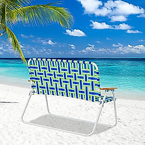 Giantex Folding Beach Camping Chair - Webbing Chair with Armrest, Foot Pad, Metal Frame, 661 Lbs Capacity, Outdoor Portable Lounge Chair for Patio, Poolside, Fishing, Yard, Lawn Chair (2 Person, Blue)