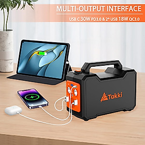 Takki Portable Power Station 111Wh, Camping Solar Generator Power Bank Battery Pack with 110V/100W (Peak 150W) AC Outlet USB Ports Camping Lights for Emergency Home CPAP Power Supply