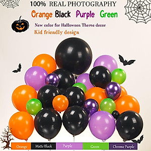 Halloween Balloon Garland Arch Kit 170pcs Orange and Black Purple green balloons with Spooky Spider Bat Pumpkin foil Balloons for fall Halloween Party Decorations