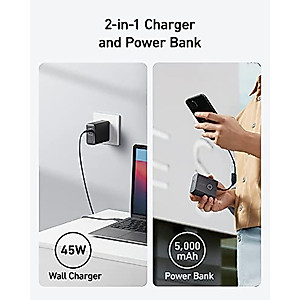 Anker 45W Wall Charger with 5,000mAh 20W Portable Charger, 521 Power Bank (PowerCore Fusion), Dual-Port USB-C for iPhone 14/13 Series, iPad Pro, AirPods, Apple Watch (Phantom Black)