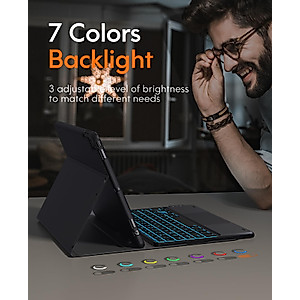 CHESONA for iPad 9th Generation Case with Keyboard, 7 Color Backlit, Multi-Touch Trackpad, Built-in Pencil Holder, 2 Bluetooth Channels, Flip Stand Keyboard Case for iPad 9th/8th/7th Gen 10.2” Black