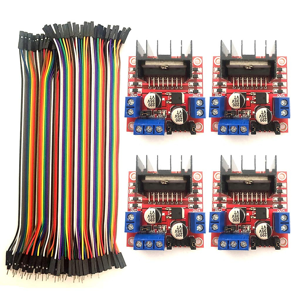4pcs L298N Controller Board Module Dual H-Bridge 3pcs Dupont Connector Cables for Arduino Smart Car Power UNO MEGA R3 Mega2560 Motor Driver Stepper DC Motor