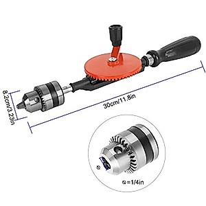 3/8 inch Hand Drill Manual Hand Crank Drill with 8Pcs Drill Bit Set, Safe Double Pinions DesignHand Drill for Wood Plastic and Metal