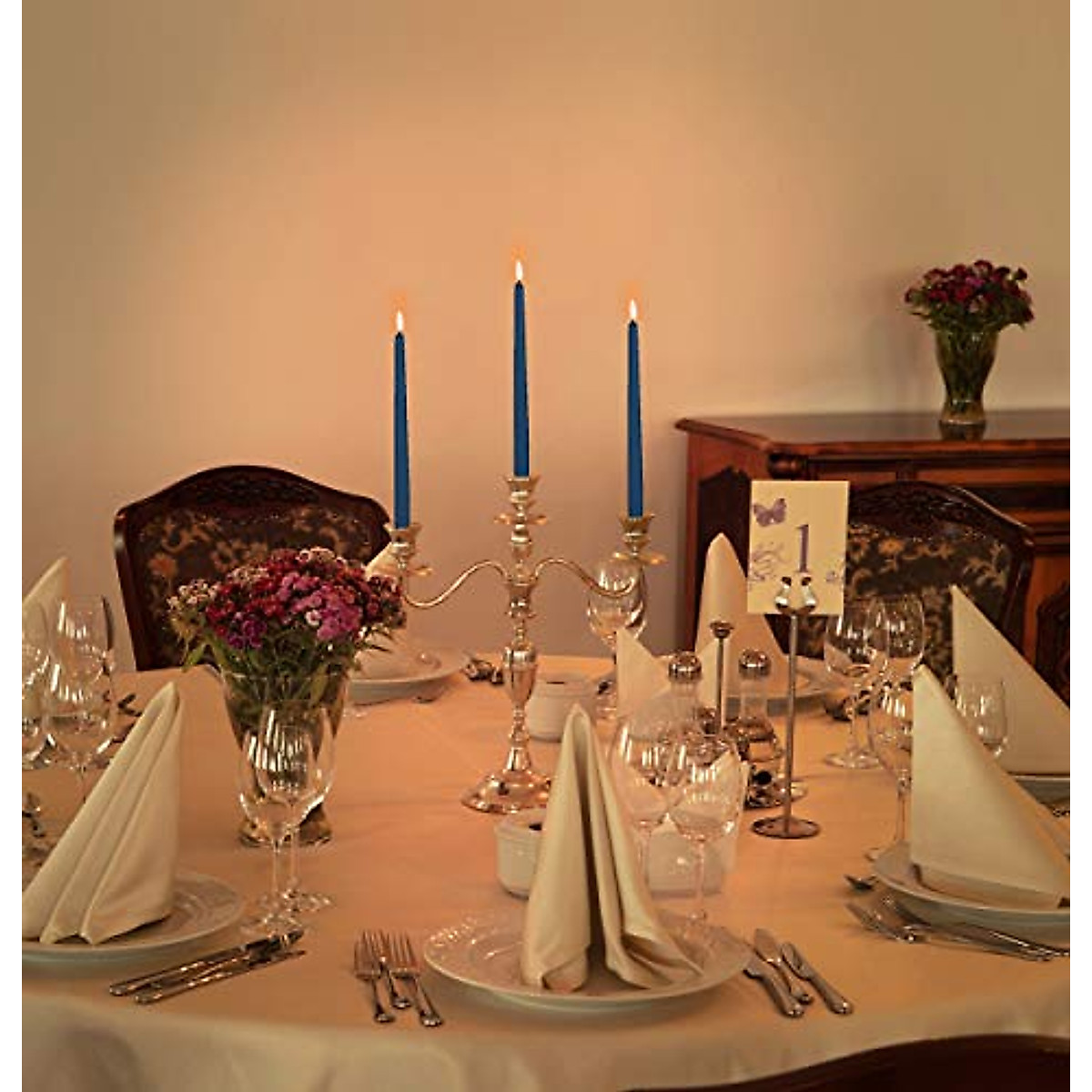 Hyoola Tall Taper Candles - Midnight Blue Dripless Dinner Candle Sticks - Paraffin Wax with Cotton Wicks - 10 Inch (25cm) - 8 Hour Burn Time (24 Pack)