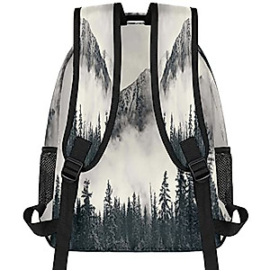 Foggy Mountain Forest Tree School Backpack for Girls Boys, Travel Backpack Lightweight Bookbag College Student School Bag Laptop Backpack Hiking Camping Daypack Bag 16 Inch