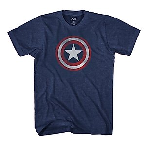 Marvel Captain America Shield Logo Mens T-Shirt (Large, Heather Navy)
