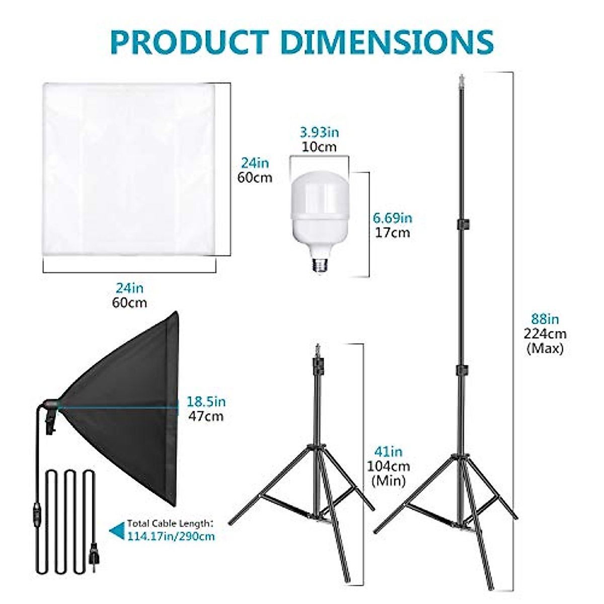 Neewer Upgraded 450W LED Photography Softbox Lighting Kit: (2) 24x24 Inches Softbox with E27 Socket and 5500K Instant Brightness Energy Saving LED Bulbs and Stand for Photo Studio Video Shooting