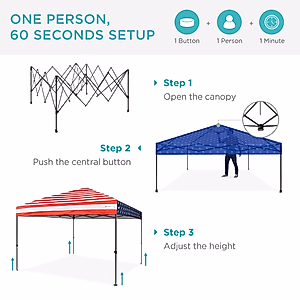 Best Choice Products 10x10ft 1-Person Setup Pop Up Canopy Tent Instant Portable Shelter w/ 1-Button Push, Case, 4 Weight Bags - American Flag