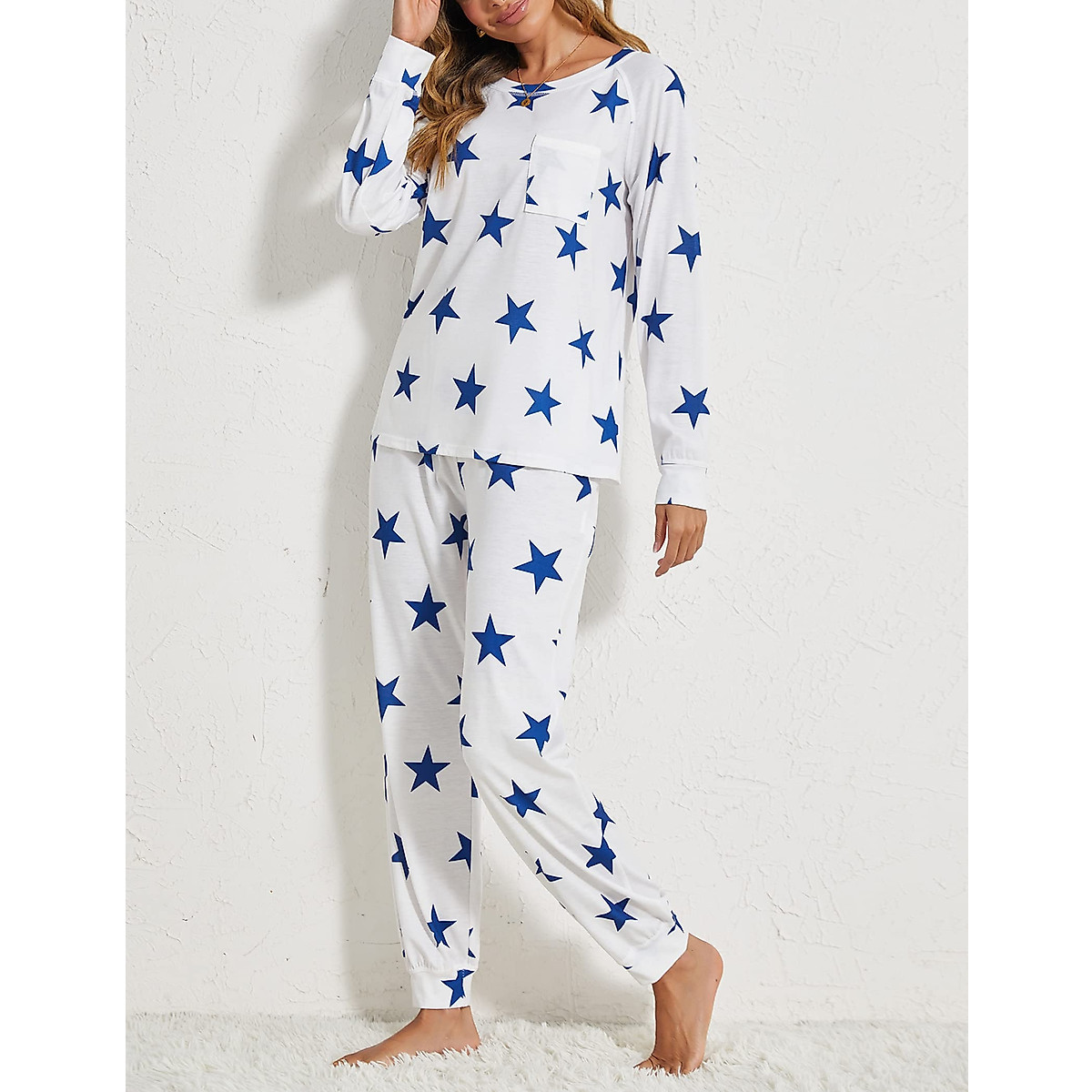 Ekouaer Pajamas Set for Women Soft Comfy Pjs Sets Long Sleeve Sleepwear Loungewear S-XXL